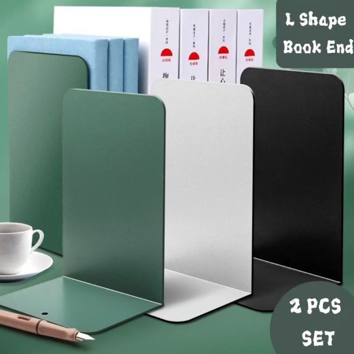 2 Pcs High Quality Metal Book Stand Bookend Book Shelf Rak Buku Bentuk ...