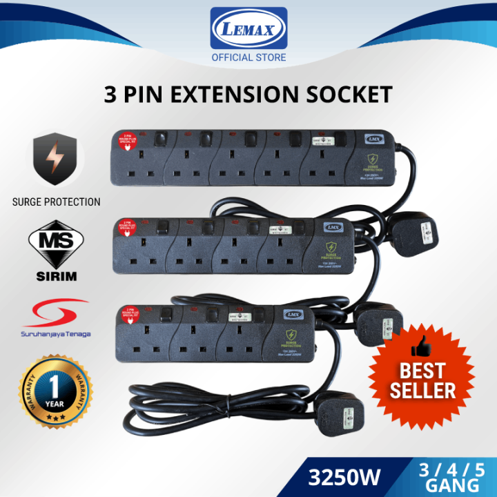 [SIRIM] LMX 3, 4, 5 Gang Extension Socket 3 Pin Surge Protection (2M ...