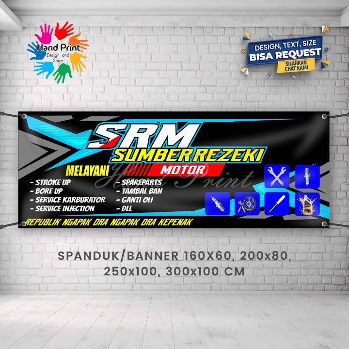 Cetak Spanduk Banner Bengkel Perbaiki Motor Biru Hitam MMT Spanduk ...