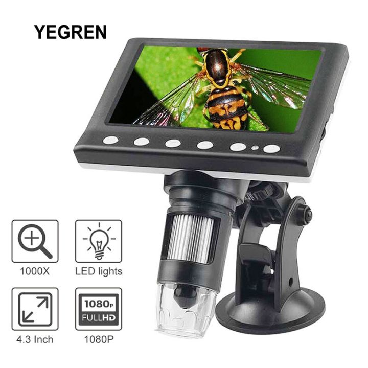 1000X USB Digital Microscope 4.3" LCD Screen 8 LED Light Rechargeable ...