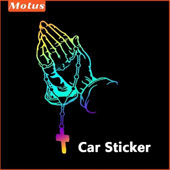 【COD】 1PC Car Praying Hands With Rosary Sticker Decals Religious ...