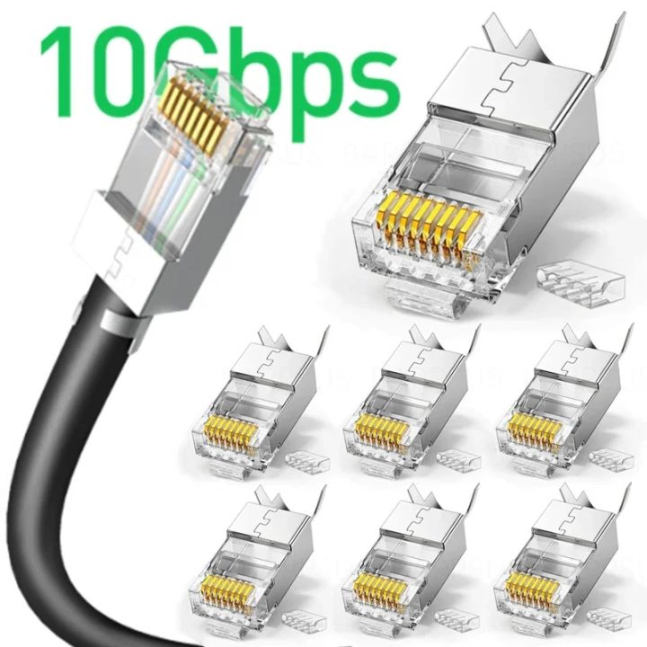 10/1PCS RJ45 Cat7 Cat6A Shielded Pass Through Connector 8P8C 50UM Gold Plated FTP/STP | RJ45 ...