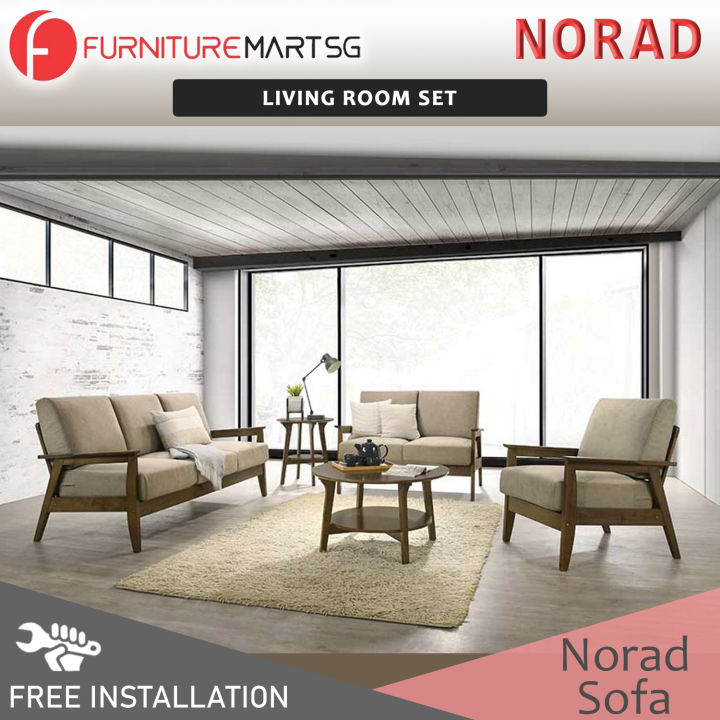 FurnitureMartSG Norad 1,2,3 Seater Sofa Set w/ Coffee Table Solid Wood ...