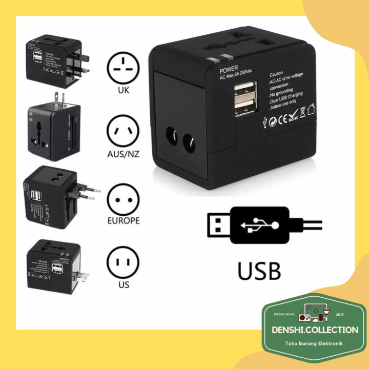 Universal Travel Adaptor 2.1A Fast charging Colokan adapter Dual USB US ...