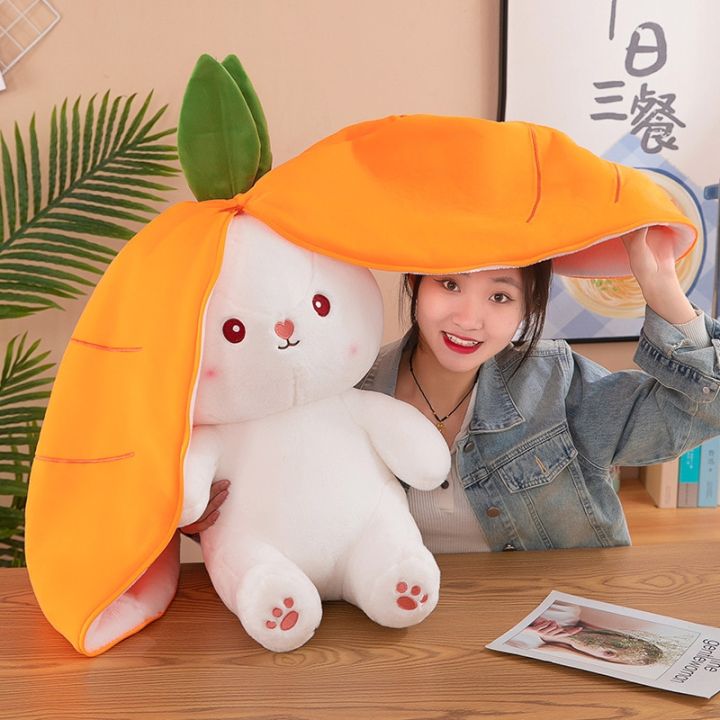 25CM Cute Transform Strawberry Rabbit Doll Plush Toy Carrot Rabbit ...