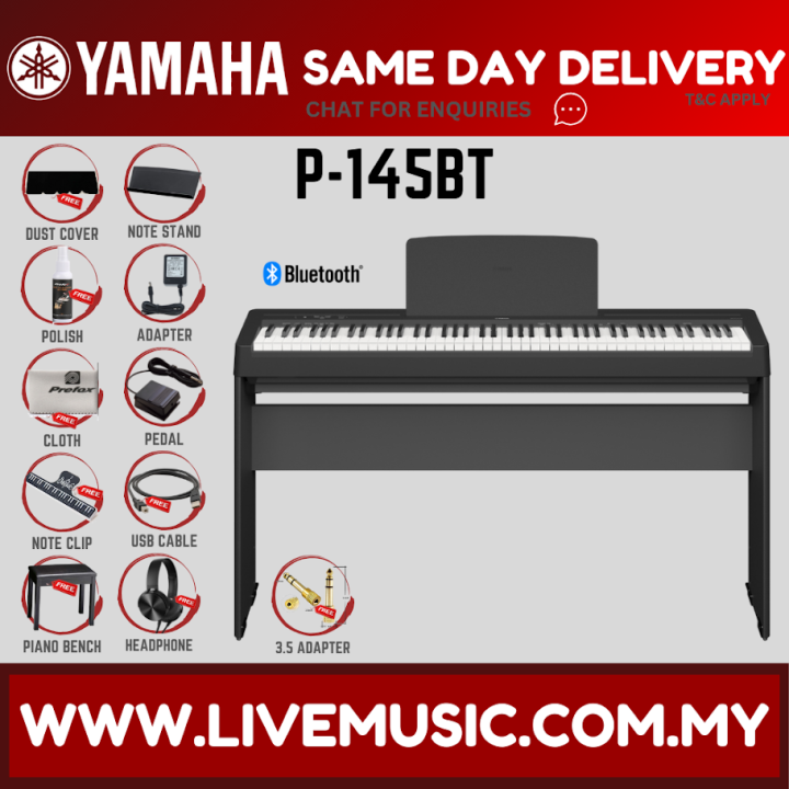 Yamaha P-145BT 88-Key Digital Piano w/Keyboard Bench, Headphone And Adapter - ( P145 P145BT P45 ...