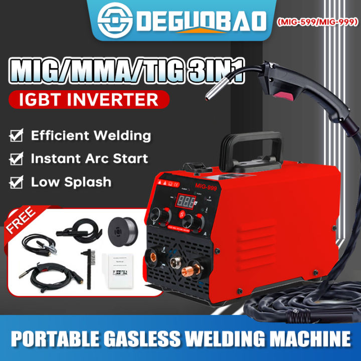 MIG-999 Portable Gasless Inverter Welding Machine MIG/TIG/MMA 3-IN-1 DC Inverter Welder 220V ...