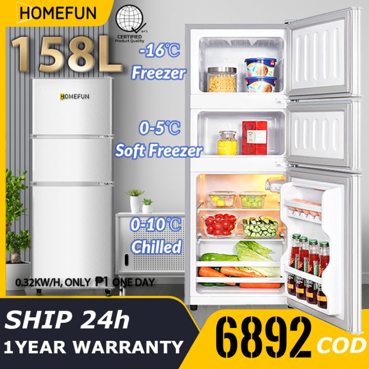 HOMEFUN Refrigerator inverter with Freezer Inverter Adjustable Shelves 3Door Small Refrigerator ...