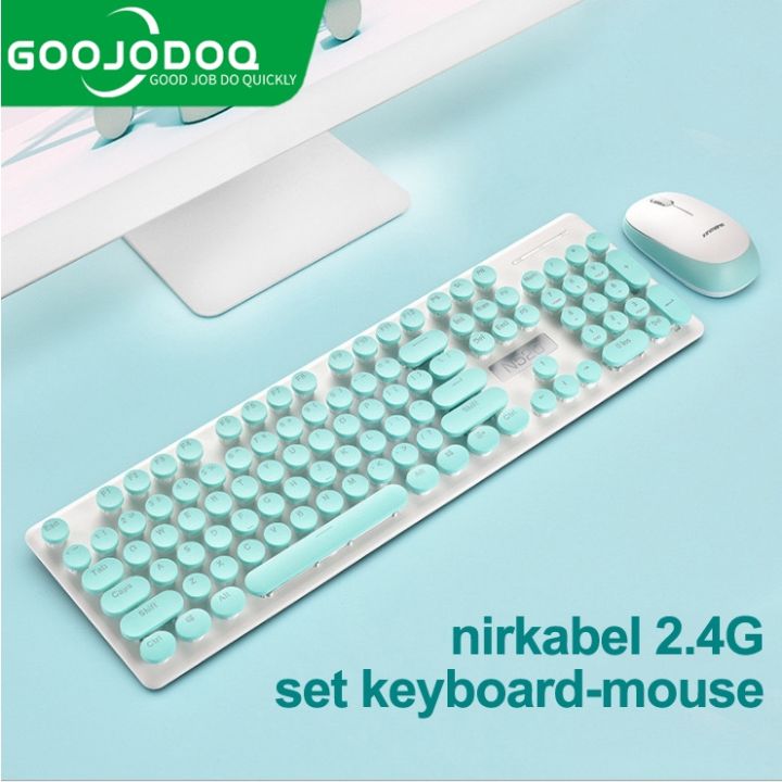 GOOJODOQ 2.4g Wireless Keyboard Mouse Set For Notebook Laptop Desktop PC 2 in 1 Round Keycap ...