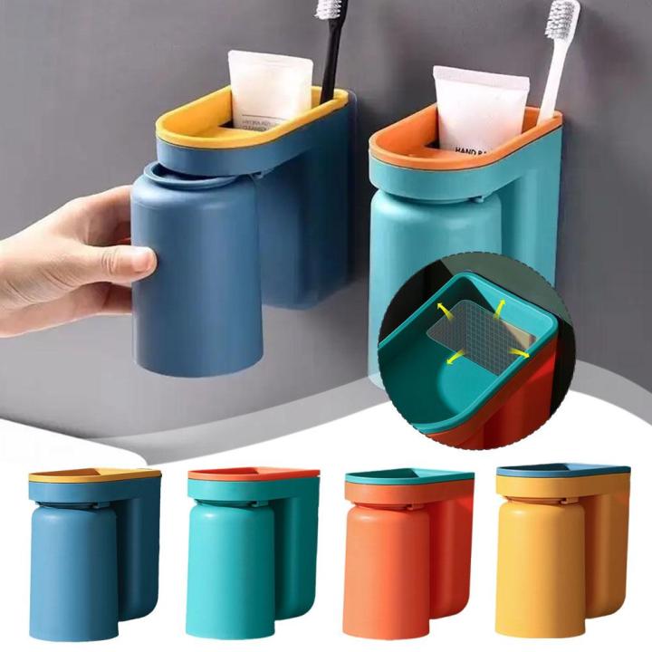 Wall Mount No-Punch Toothbrush Cup Punch Free Toothpaste F2J2 Holder ...