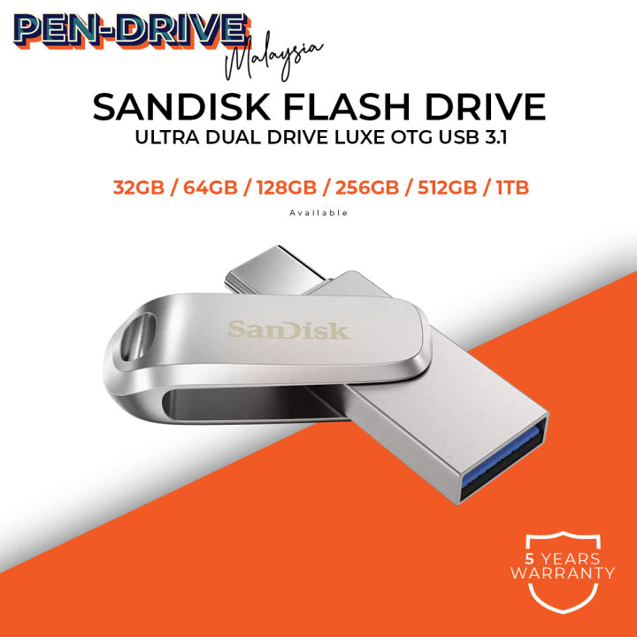 Sandisk Flash Drive Dual Drive Luxe USB 3.0 GEN 1 OTG Type-C 32GB/ 64GB ...