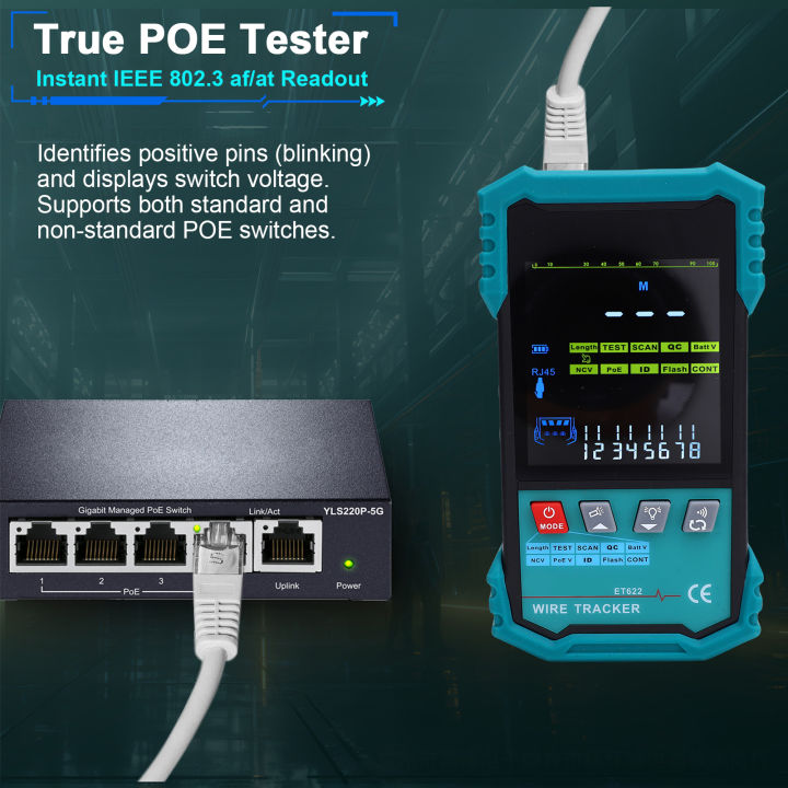 Network Cable Tester with POE Voltage Detection Wire Tracker RJ45 ...