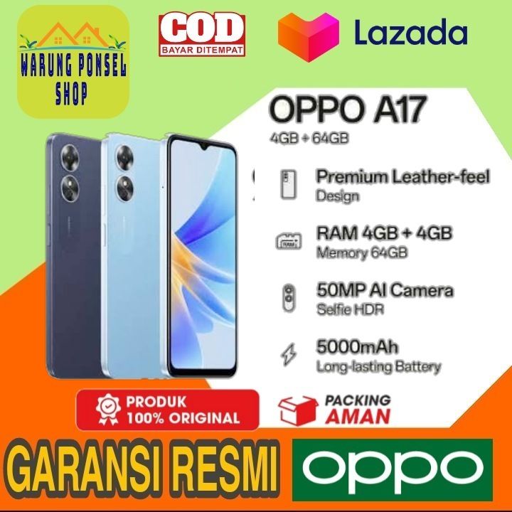 Oppo A17 New 50mp Camera, Ram 4+4GB Rom 64GB, 5000mAh,, Garansi Resmi ...