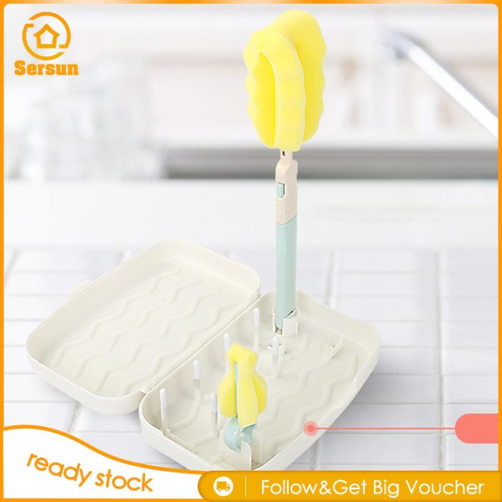 Sersun ชั้นวางขวดที่มีที่ระบายน้ำและแปรงเคาน์เตอร์ถ้วยปั๊มถ้วยที่วางทำความสะอาดสำหรับทารกเด็กวัย ...