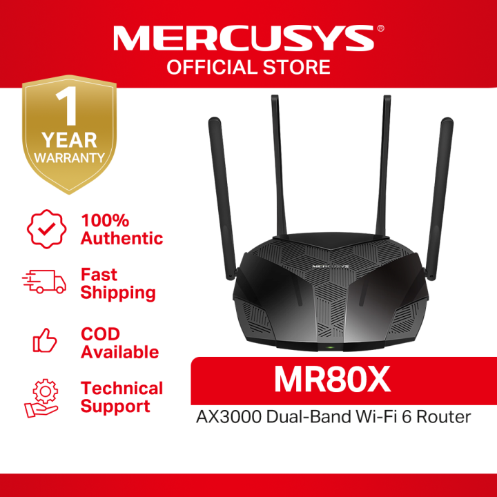 Mercusys MR80X AX3000 Dual-Band Wi-Fi 6 Router MU-MIMO Beamforming WPA3 Security Smart Connect ...