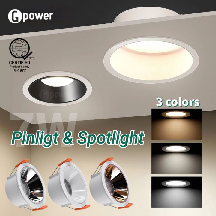 GPower LED Anti Glare PinLight 7W Spotlight 3 Color Recessed Round ...
