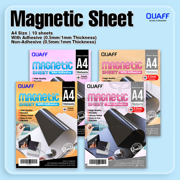 Quaff 10 Sheets Magnetic Sheet A4 Size 4r Plain And With Adhesive For ...