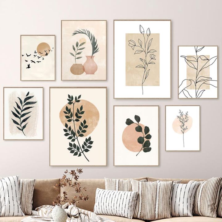 Boho Poster Botanical Floral Landscape Canvas Painting Abstract Lines ...