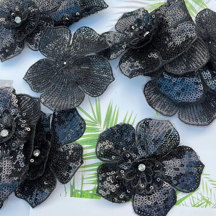 X CRAFT HOME Hạt cườm 3D Hoa trang trí bằng sa Làm thủ công Đen Trắng ...