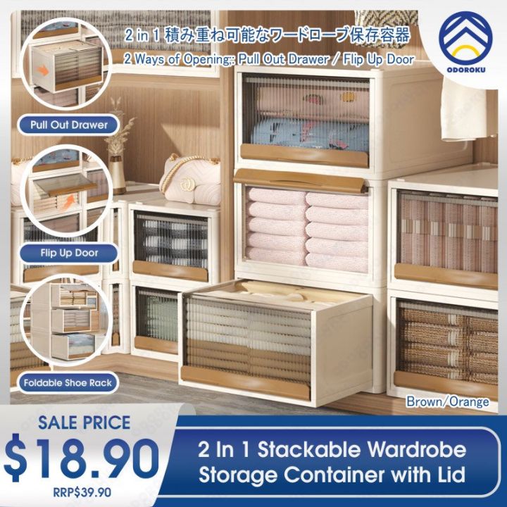 ODOROKU 2 In 1 Opening Stackable Wardrobe Storage Container Bins with ...