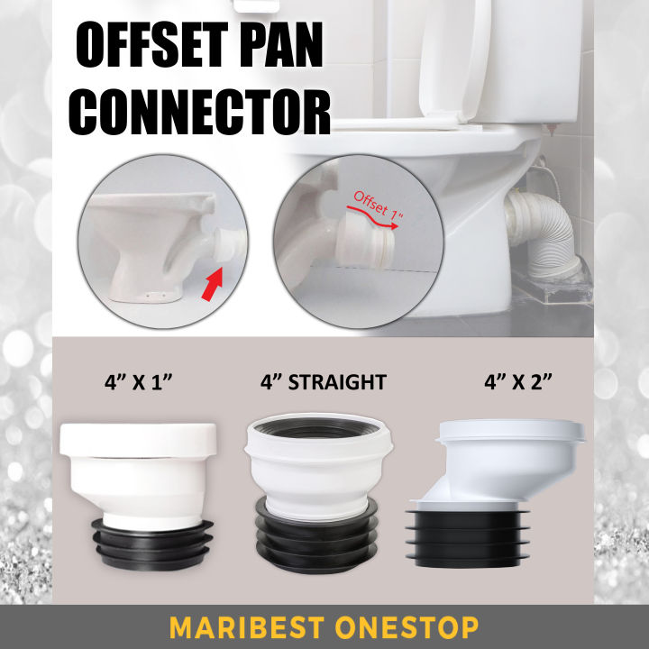 OFFSET TOILET WASTE PAN CONNECTOR 4" STRAIGHT / 4" X 1" / 4" X 2" (100 ...