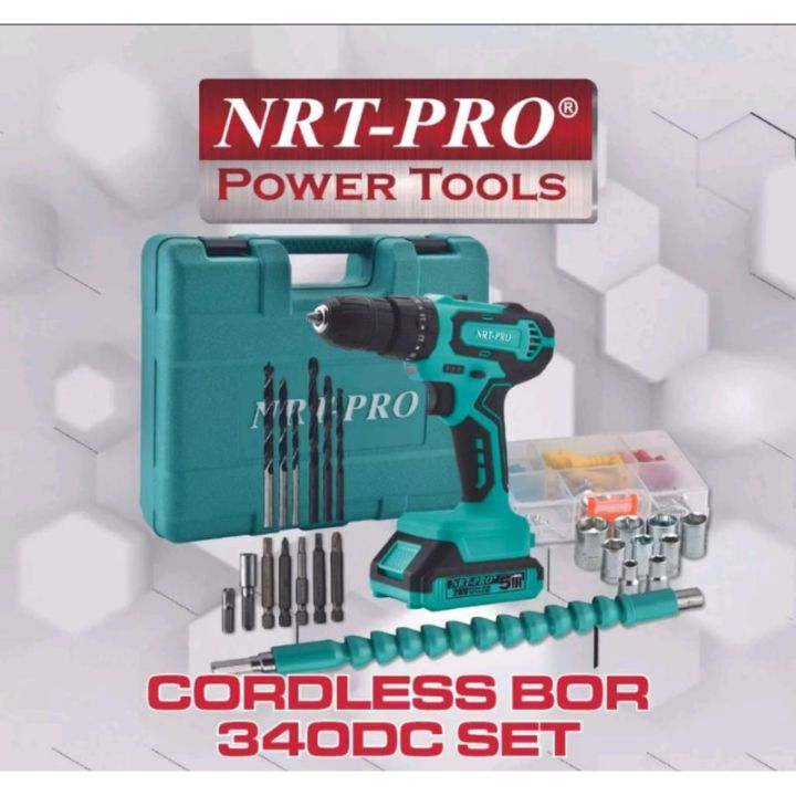 NRT-PRO 340DC SET 20V Bor Cordless Drill Baterai Beton Impact Mesin Bor ...