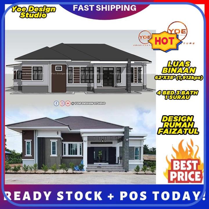 ⭐ ⭐READY STOCK⭐ ⭐ DESIGN RUMAH FAIZATUL (62'x38' 1,912kps) PLAN RUMAH 4 ...