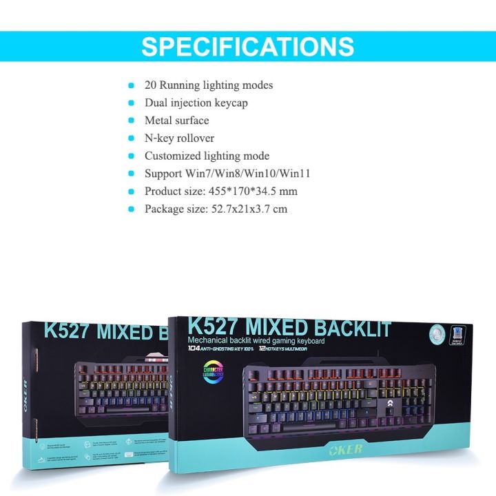 คีย์บอร์ดเกมมิ่งมีไฟ Blue switch OKER รุ่น K527 Mechanical | Lazada.co.th