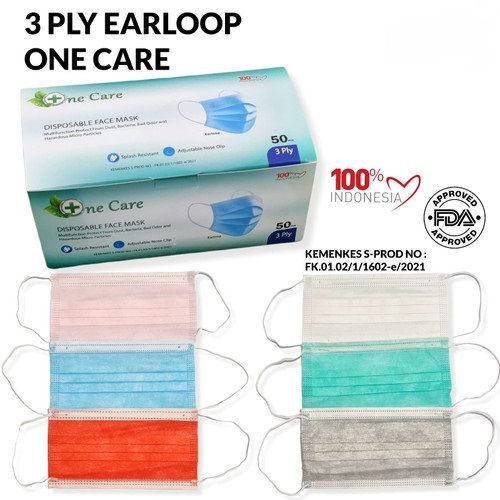 Masker Earloop Onecare Lokal Terbaik 3ply isi 50 Pcs Earloop NeCare ...