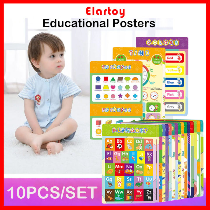 10 Pcs Chart For Kid Educational English Alphabet Numbers Chart Set ...