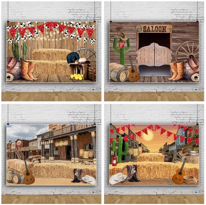7x5ft Western Cowboy Photography Backdrop Farm Hay Barn Banner Party ...