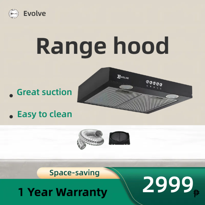 EVOLVE Kitchen Range Hood 50cm Ductless or With Duct Low Noise Carbon Sheet Filter With Light ...