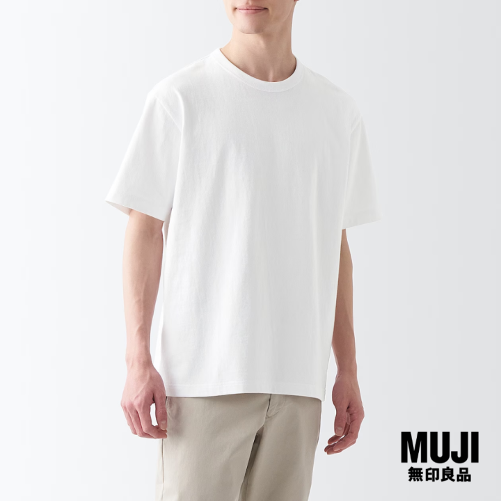 มูจิ เสื้อยืดผ้าเจอร์ซีแบบมีน้ำหนักแขนสั้น ผู้ชาย - MUJI Heavy Weight Jersey T-Shirt | Lazada.co.th