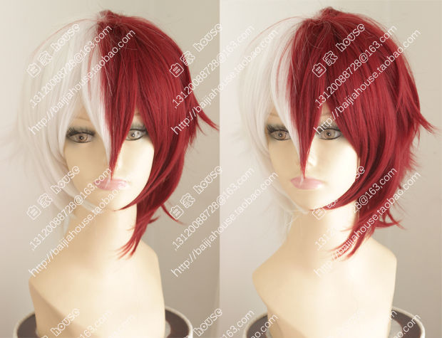 My Hero Academy Todoroki Shoto COS wig dark red and white color ...