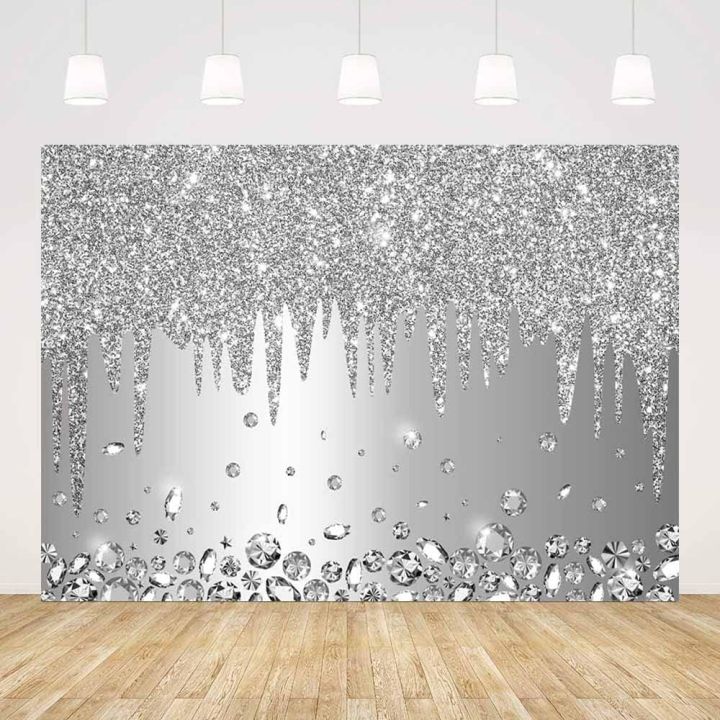 7x5ft Silver Backdrop Dripping Glitter Crystal Diamond Silver Happy ...