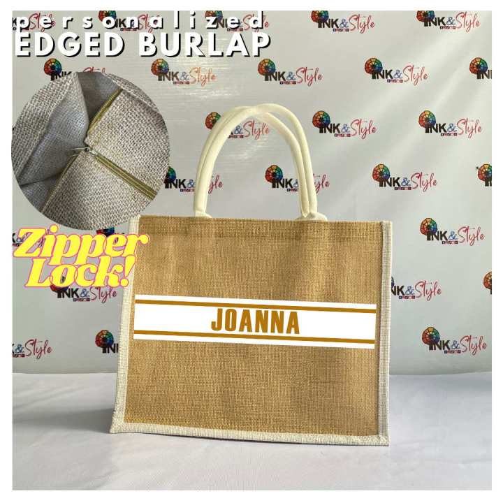FREE Personalized Edged Jute Abaca Burlap Tote Bag with ZIpper - FREE ...
