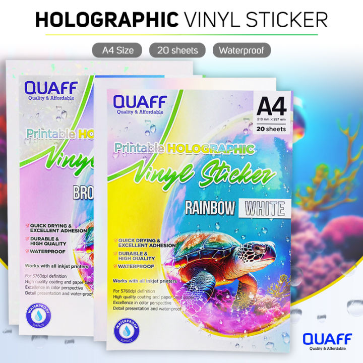 WPS A4 Size QUAFF Printable Hologram Vinyl Inkjet Sticker Waterproof 210mm x 297mm (20 sheets ...