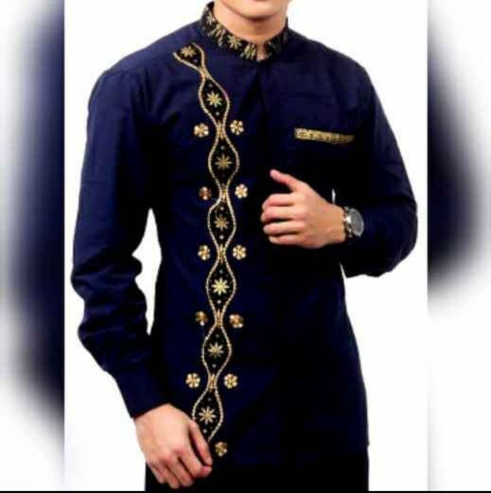 Baju koko batik lengan panjang pria baju muslim pria koko bordir jaitan ...