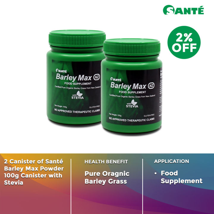 Sante Barley Max Powder 100g canister with Stevia Organic Barley Grass ...