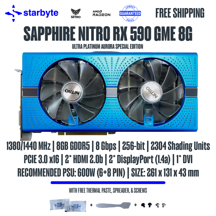 Used Sapphire Nitro+ RX 590 GME 8GB Ultra Platinum Aurora Special ...