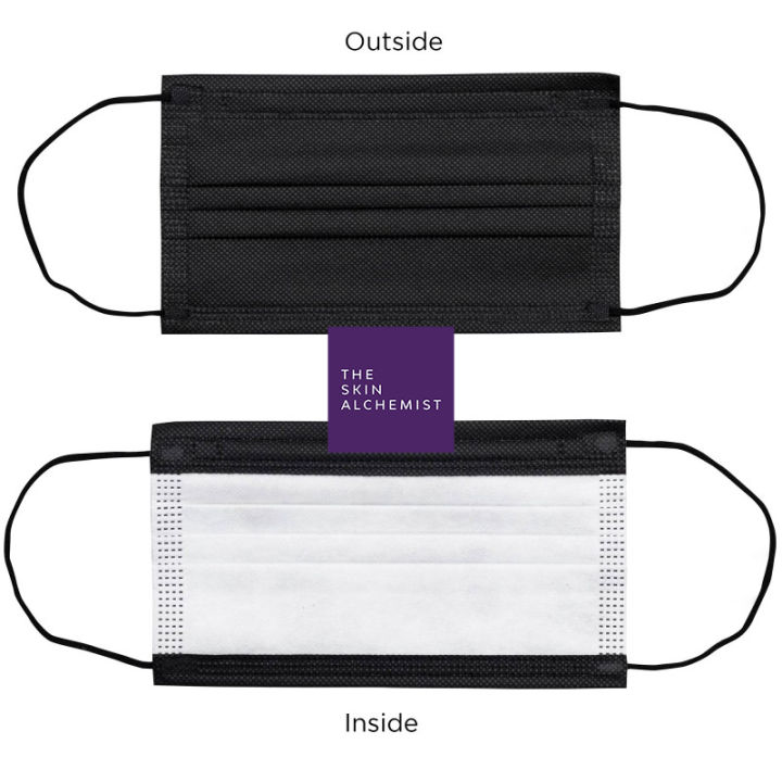 3 Ply Black White Inside Original Thick Disposable Face Masks for ...