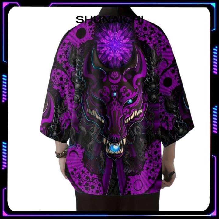SHUNAICHI Japanese Samurai Demon Cosplay Kimono Jacket Black Purple ...