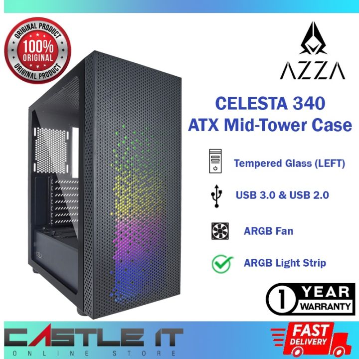 Azza CELESTA 340M ATX Gaming Case Chassis Casing Included 4x ARGB 12CM ...