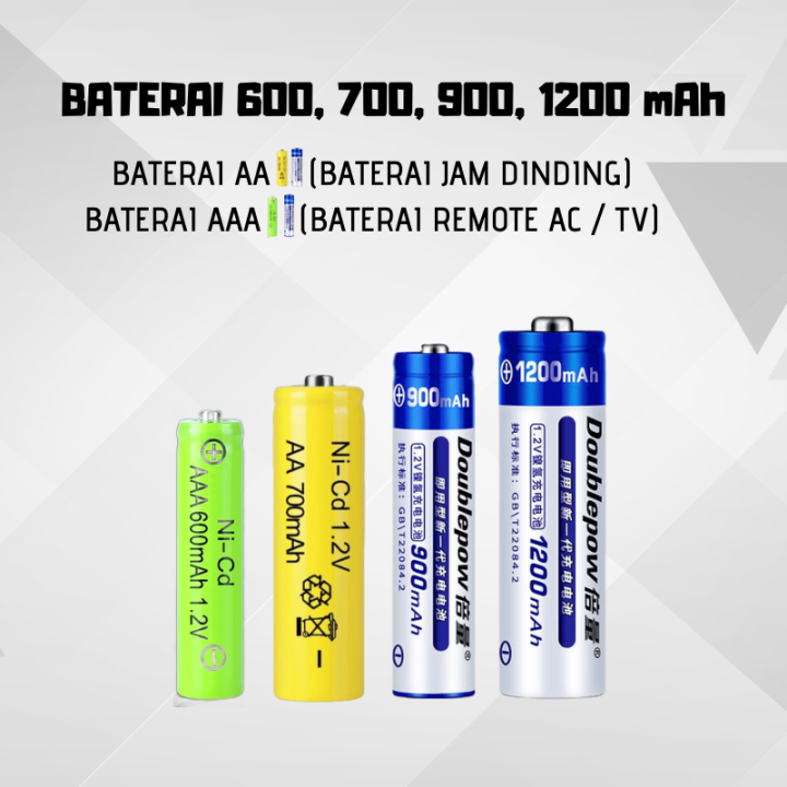 Baterai Cas Baterai Charge AA dan AAA Baterai Isi Ulang 600 dan 700 mAh ...