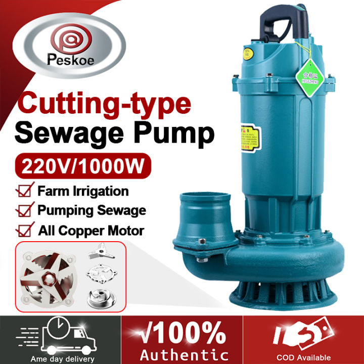 220V Submersible Pump Cutting Sewage Pump 1000W (2HP) Sewage ...