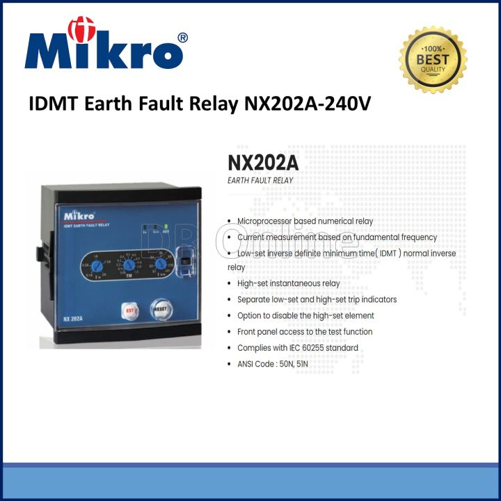 MIKRO IDMT EARTH FAULT RELAY 240VAC NX202A-240A | Lazada