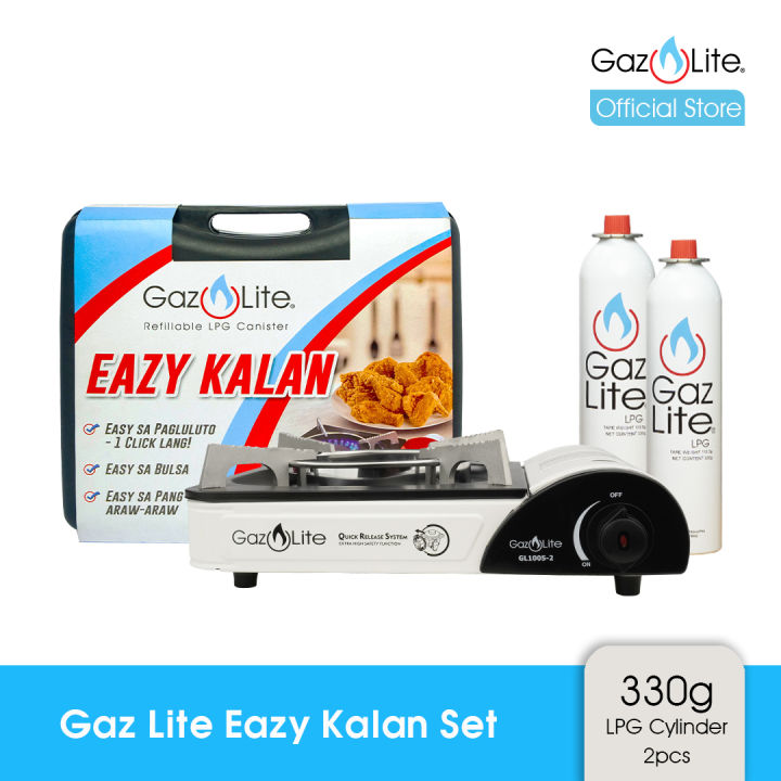 White ‘Eazy Kalan’ Portable LPG Stove + 2 Gaz Lite 330g LPG Cylinders ...