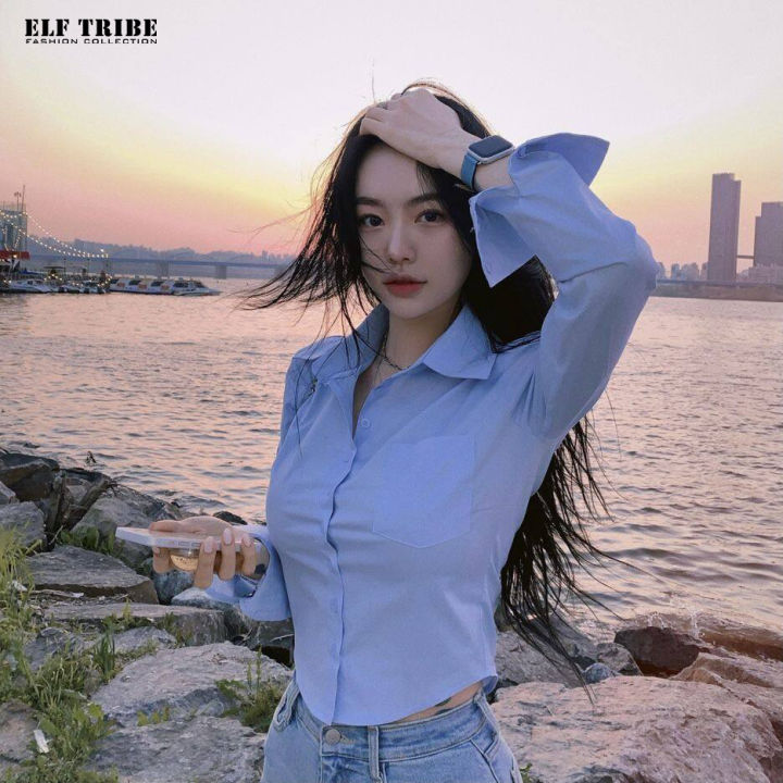 ELF TRIBE เสื้อเชิ้ตผู้หญิงเสื้อคลุมแขนยาวเก๋ๆสไตล์เกาหลีอินเทรนด์ใหม่ ...