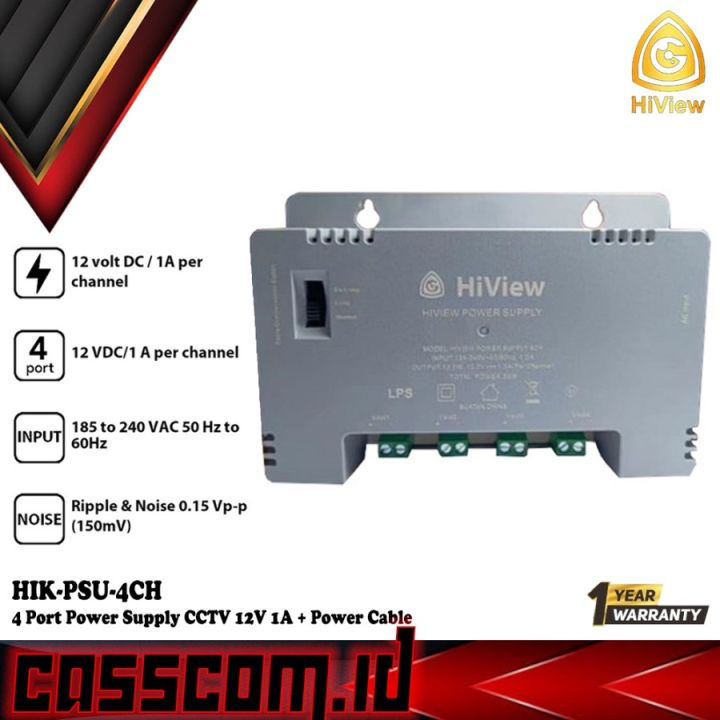 HiView HIK-PSU-4CH 4 Port Power Supply CCTV 12V 1A + Power cable ...