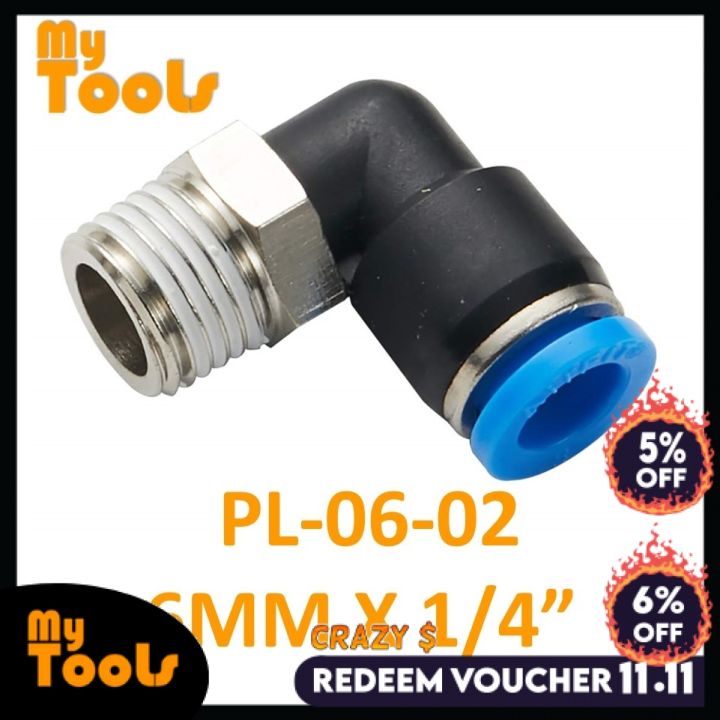 Mytools PL 6mm x 1/4 , 3/8 , 1/2 PL6 Male Threaded Elbow Tubing Tube ...